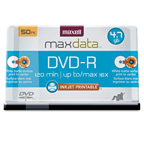 Maxell DVD-R Recordable Discs, 4.7GB, 16x, Spindle, White, 50/Pack