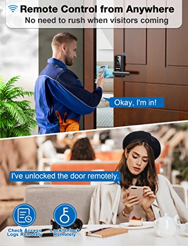 Wi-Fi Smart Lock, Fingerprint Keyless Entry Door Lock with Handle, Smart Lock for Front Door Anti-Peeping, Electronic Digital Keypad Door Lock Works with Alexa, Remotely Control (G2 Gateway Included)
