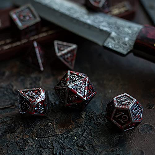 HEIMDALLR Metal DND Dice Set 7 pcs - Dragonhide Design, 16mm Size, Logo on D20; Metal Dice Set & Dice Box; D&D Dice Set D&D (Dungeons and Dragons Dice Set) - Jormungandr Series (Stonetail)