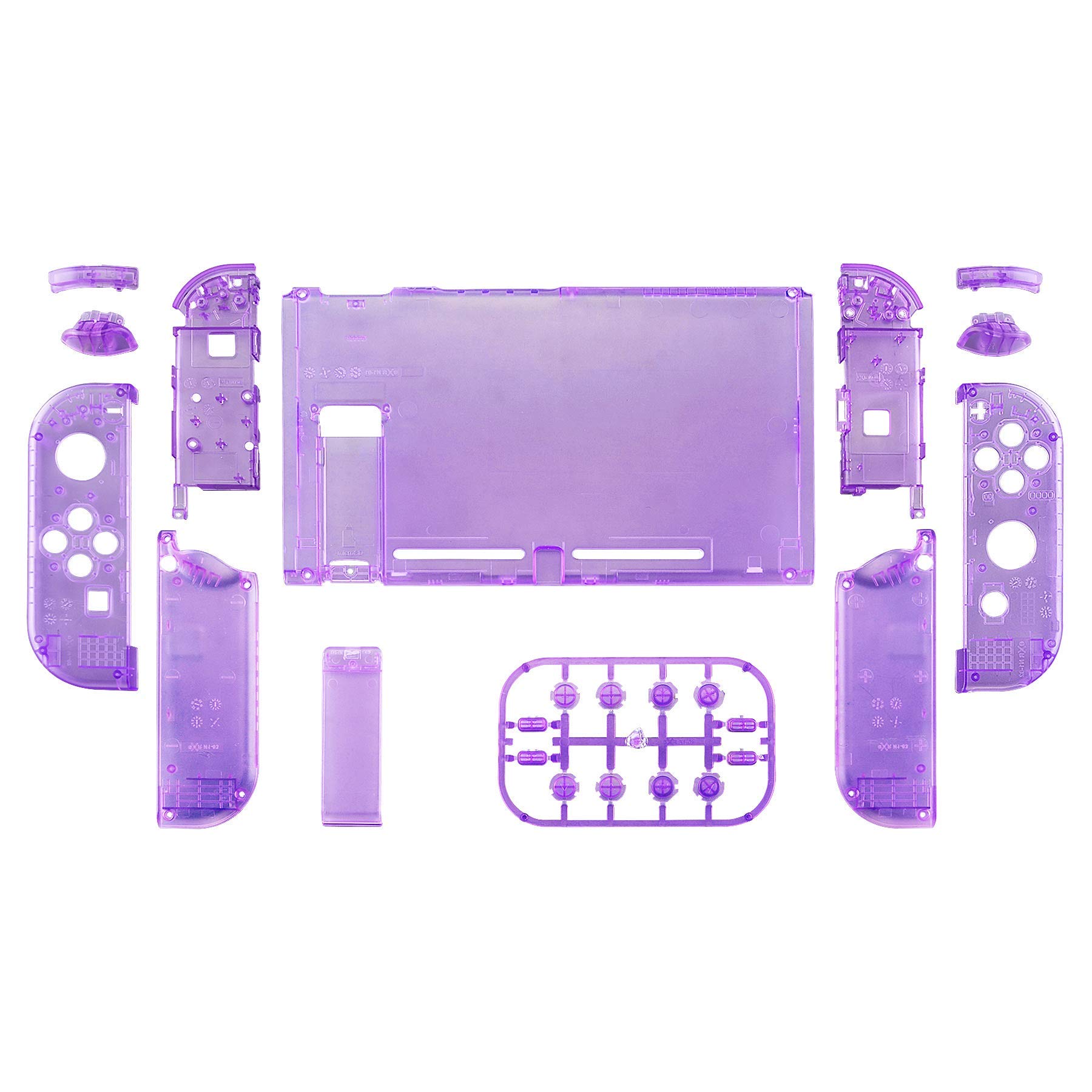 eXtremeRate Clear Atomic Purple Front Back Plate for Nintendo Switch Console, NS Joycon Handheld Controller Housing with Full Set Buttons, Replacement Shell for Nintendo Switch - Switch NOT Included