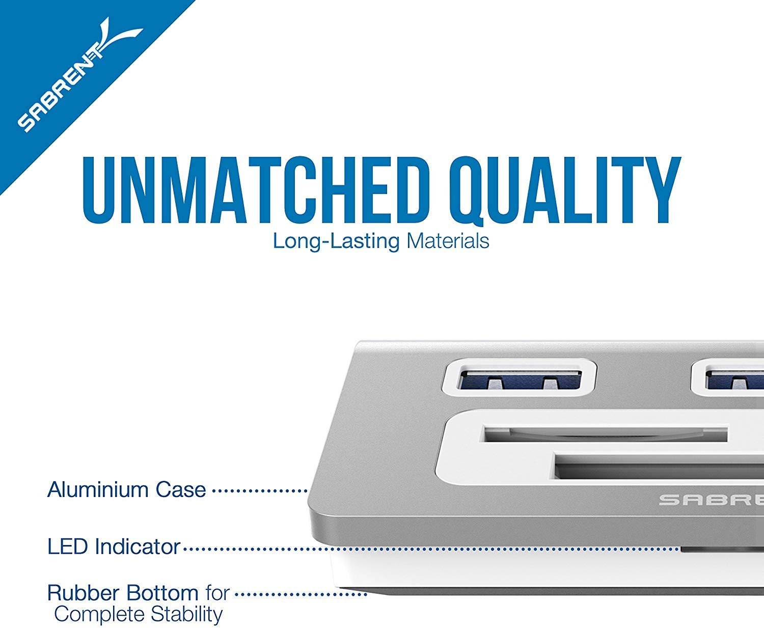 SABRENT Premium 3 Port Aluminum USB 3.0 Hub with Multi-in-1 Card Reader (12" Cable) for iMac, All MacBooks, Mac Mini, or Any PC (HB-MACR)