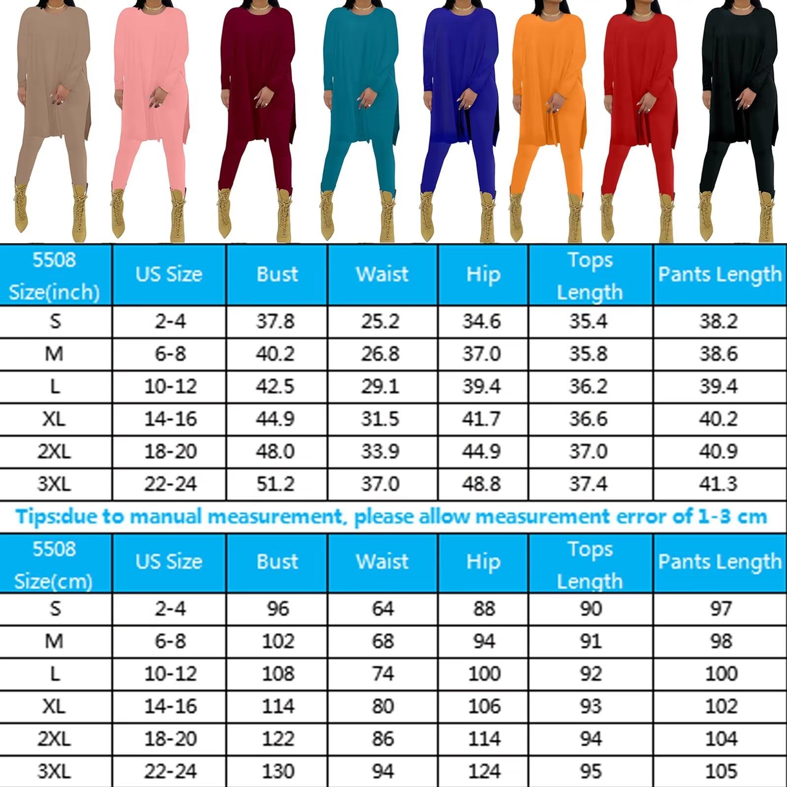 AXOSY Women Plus Size 2 Piece Outfits Sweatsuits O Neck Tunic Tops Skinny Pants Tracksuits Sets Black,X-Large