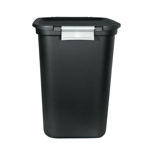 AYOYZ 7.7 Gallon Trash Can, Plastic Hinged Locking Lid Kitchen Trash Can, Black