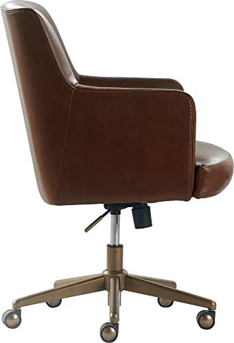 Tommy Hilfiger Belmont Home Office Chair Adjustable Height and 360 Swivel for Computer Desk, Stainless Steel Base with Smooth Rolling Casters, Bonded Leather Upholstery, Cognac Brown