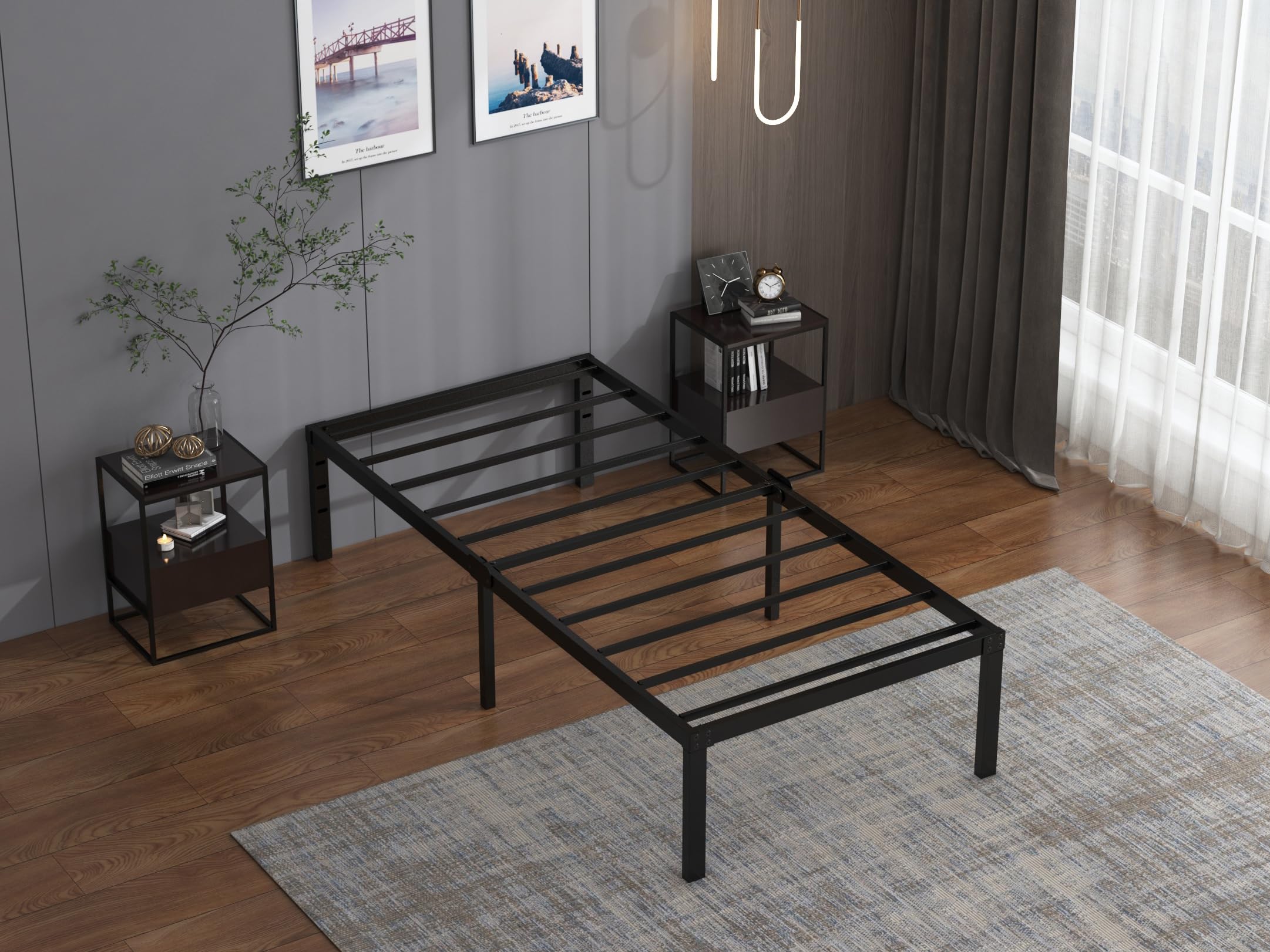 AROMUSTIME 16 Inch Standard Metal Platform Bed Frame / 3,000 lbs Heavy Duty Steel Slat Easy Assembly Mattress Foundation/Noise Free/Box Spring Replacement, King