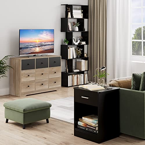 FOTOSOK 6 Tier Bookcase, S-Shaped Black Bookshelf,Tall Bookcase Freestanding Display Shelf for Bedroom, Living Room, Home Office