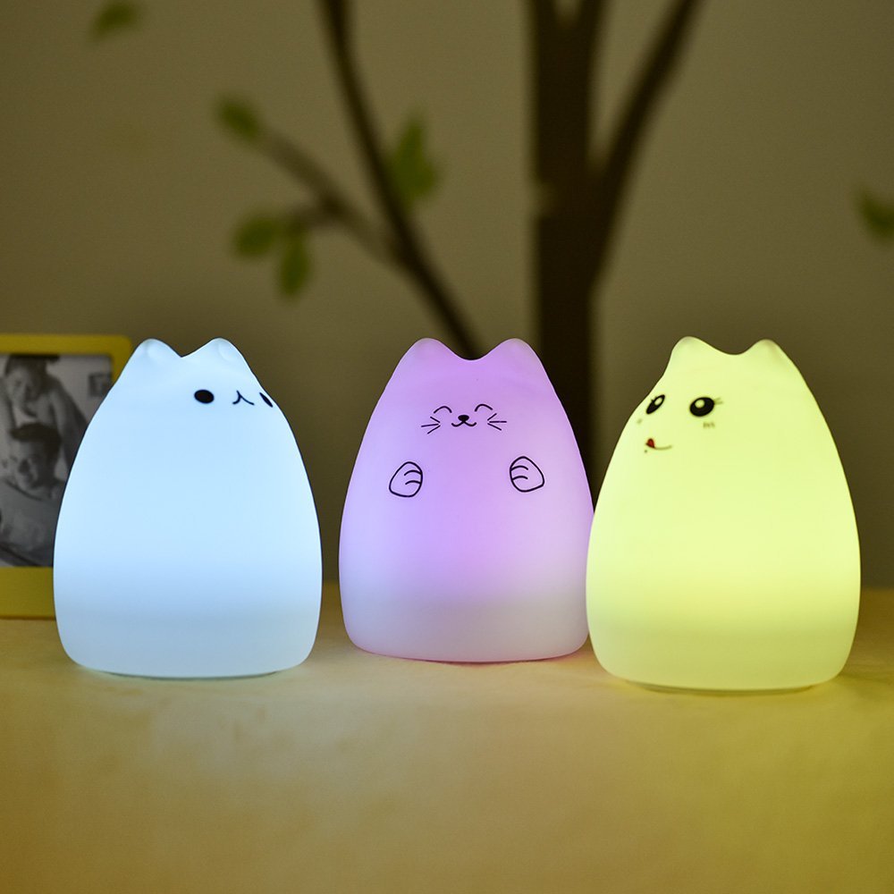 Litake Kitty Night Light, USB Rechargeable Silicone Cute Cat Night Light for Kids Baby Children, 7-Color Changing LED Cat Lamp Nursery Nightlights for Kids bedroom (Celebrity Cat)