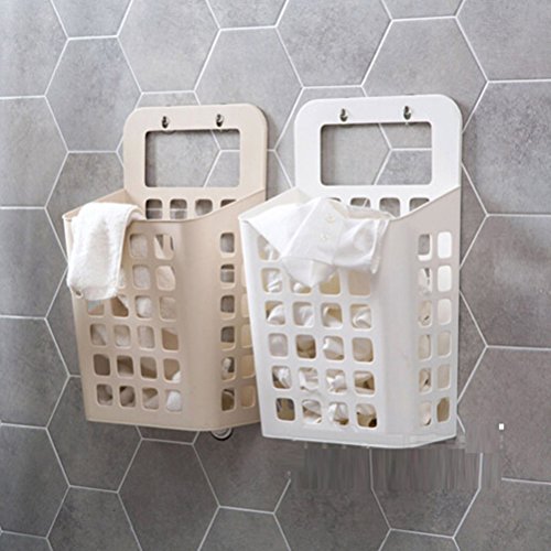 OUNONA Hanging Clothes Organizer Wall Mounted Plastic Storage Basket (White)