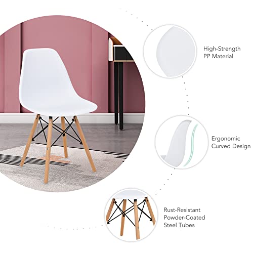 Giantex 5-Piece Dining Table Set, Modern Round Dining Table & 4 DSW Chairs W/Solid Wood Legs, Dining Room Set, Farmhouse Home Furniture for Kitchen Restaurant, Dining Table Set for 4, White