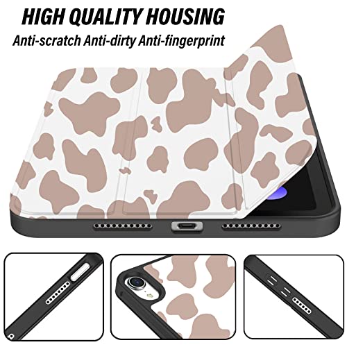 Deokke Compatible with iPad Mini 6 Case 8.3 Inch 2021,iPad Mini 6th Generation Case with Pencil Holder,Soft TPU Back Case,Auto Sleep/Wake Cover with 2nd Pencil Charging-Brown Cow Pattern Western