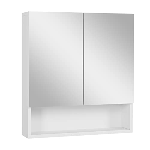 FOTOSOK Bathroom Wall Cabinet Medicine Cabinet, Wall Mounted Bathroom Mirror with Storage Mirror Cabinet with 2 Doors and Adjustable Shelf, Laundry Living Room, White