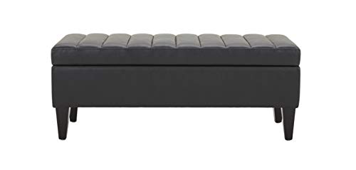 Amazon Brand – Rivet Rectangular Channel-Faux Leather Tufted Velvet Storage Ottoman with Soft-Close Hinge, 45.3"W, Black
