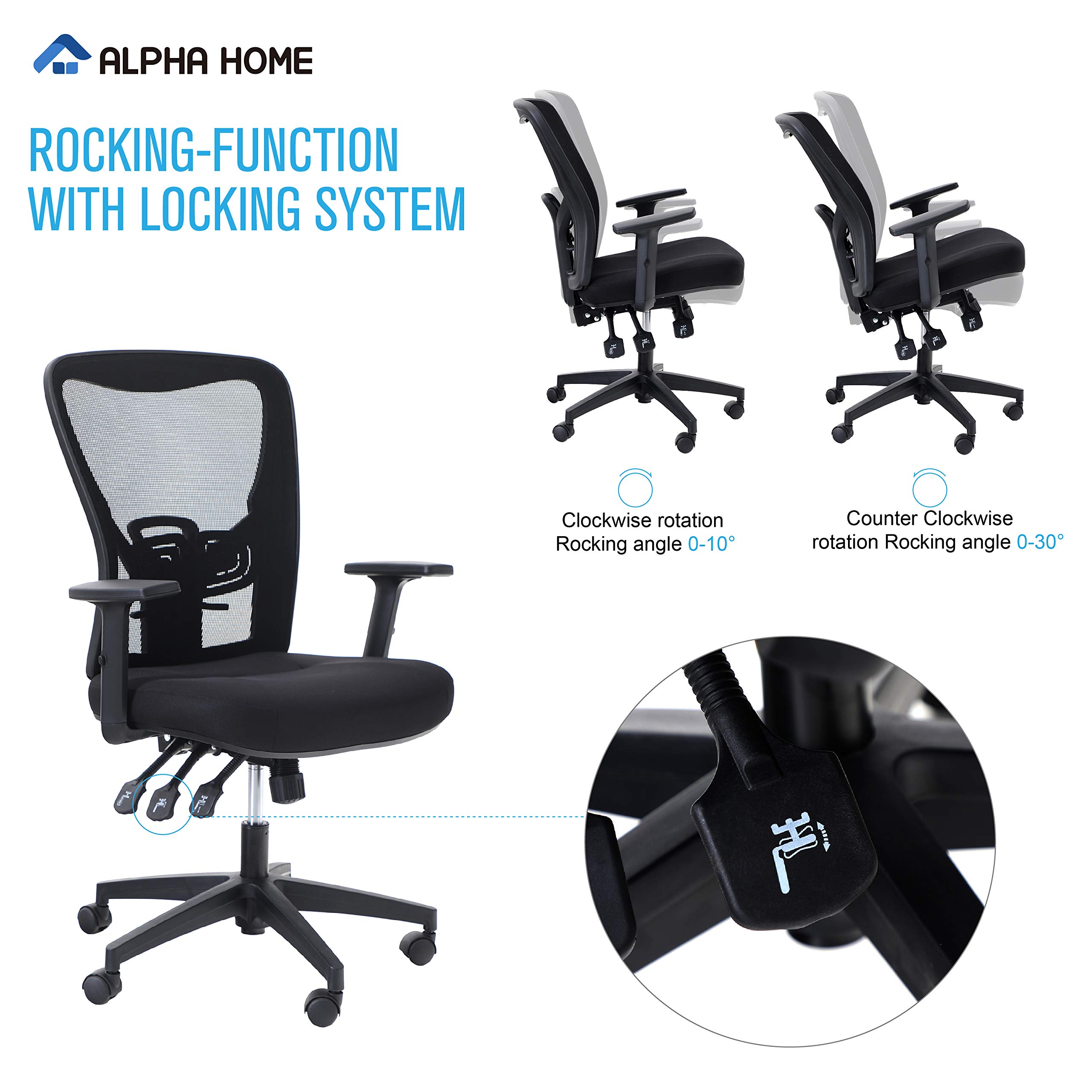 ALPHA HOME Office Chair Ergonomic Home Desk Chair High Back Mesh Task Chair with Lumbar Support Executive Stool with Adjustable Headrest & Armrest Rolling Swivel Desk Chair for Women-Capacity 250LBS