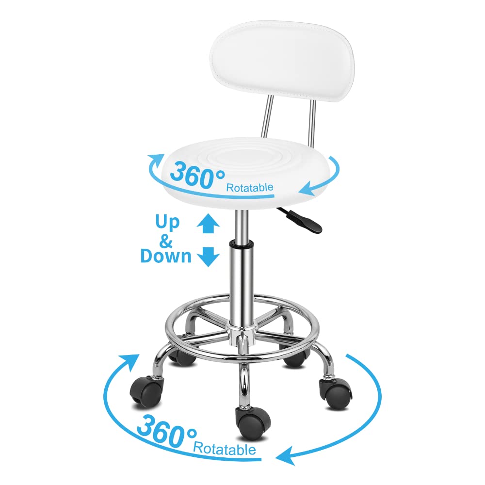 BADALO Adjustable Hydraulic Swivel Bar Salon Stool Stripe Backrest Chair, White