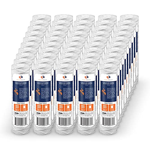 Aquaboon 5 Micron 10" x 2.5" String Wound Sediment Water Filter Cartridge | Universal Replacement for Any 10 inch RO Unit | Compatible with WP-5, AP110, CFS110, P5, WFPFC4002, WP-5, CW-MF, 50-Pack