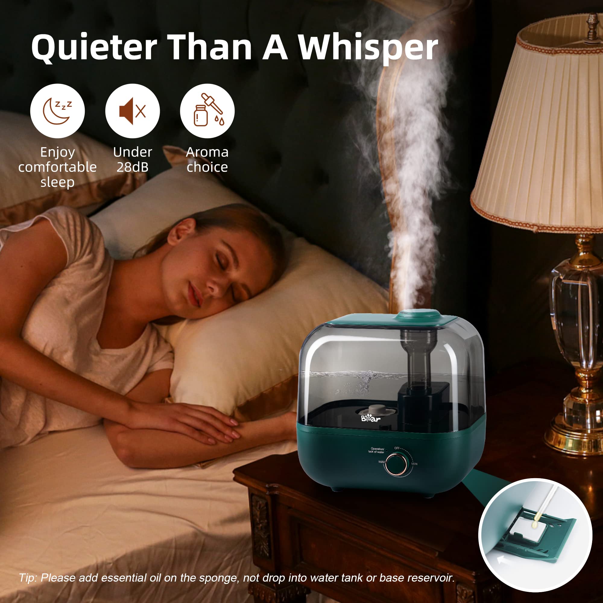 Bear Humidifiers for Bedroom Large Room Home, 5L Cool Mist Top Fill Humidifiers, Quiet Air Humidifier for Baby Nursery & Plants, Lasts Up to 35 Hours, Auto Shut-Off