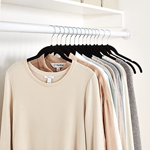 Amazon Basics Slim, Velvet, Non-Slip Shirt Clothes Hangers, Black/Silver - Pack of 50