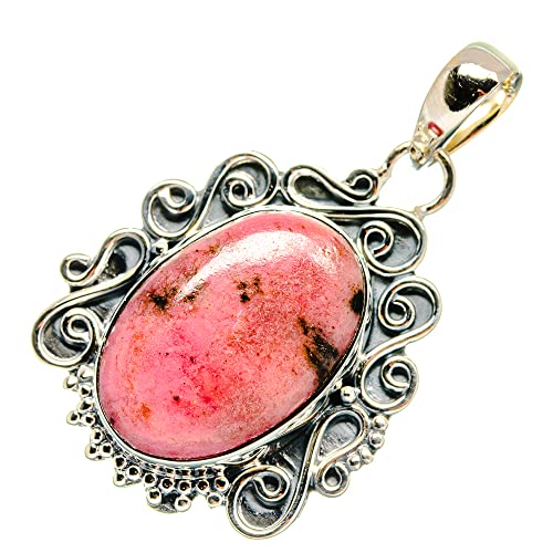 Ana Silver Co Rhodonite Pendant 1 5/8" (925 Sterling Silver) - Handmade Jewelry, Bohemian, Vintage PD25440