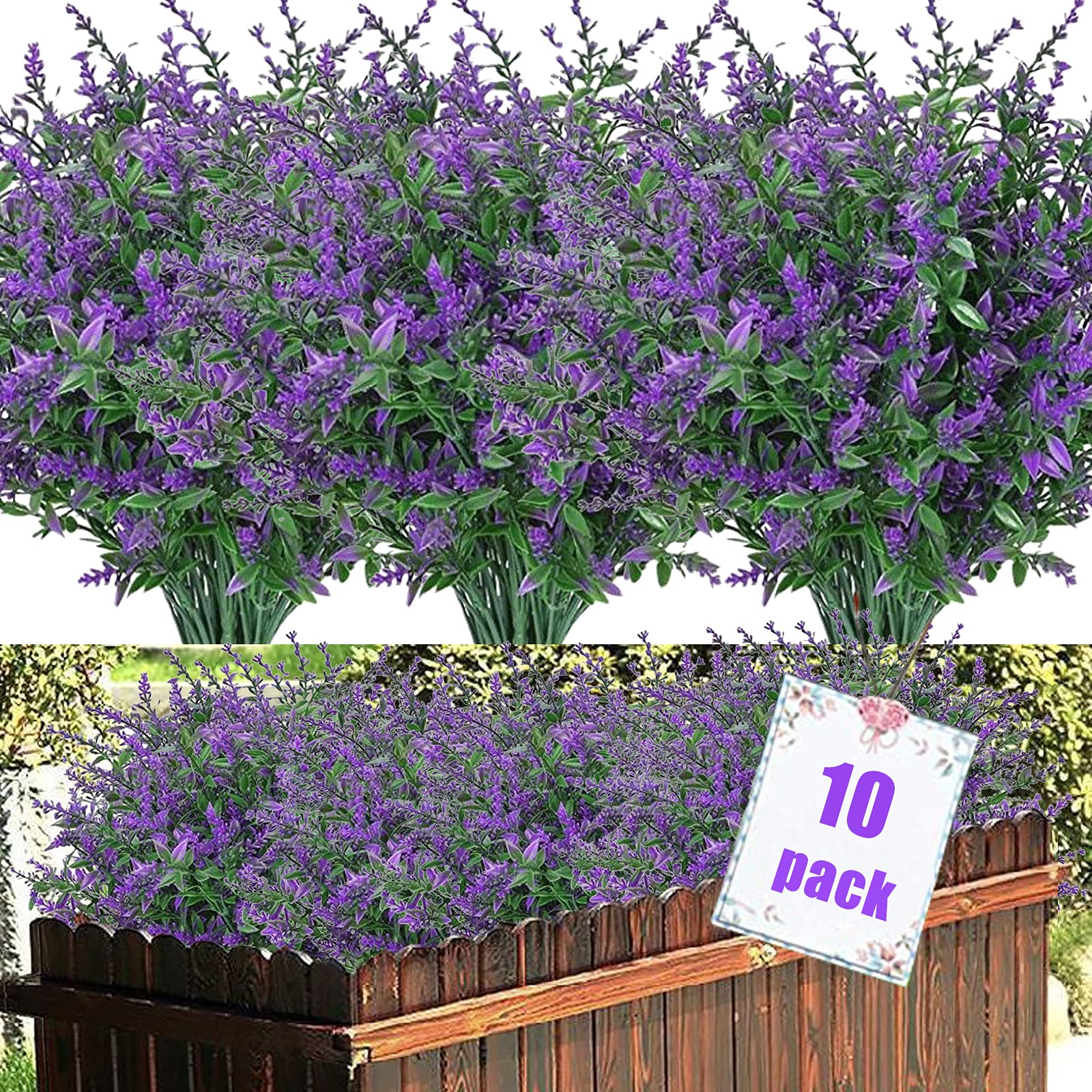 OLYYTAO Artificial Flowers Plants Outdoor Decoration - UV Resistant Plastic Flowers for Outside Faux Plants for Home Garden Decor (10, Lavender Purple)