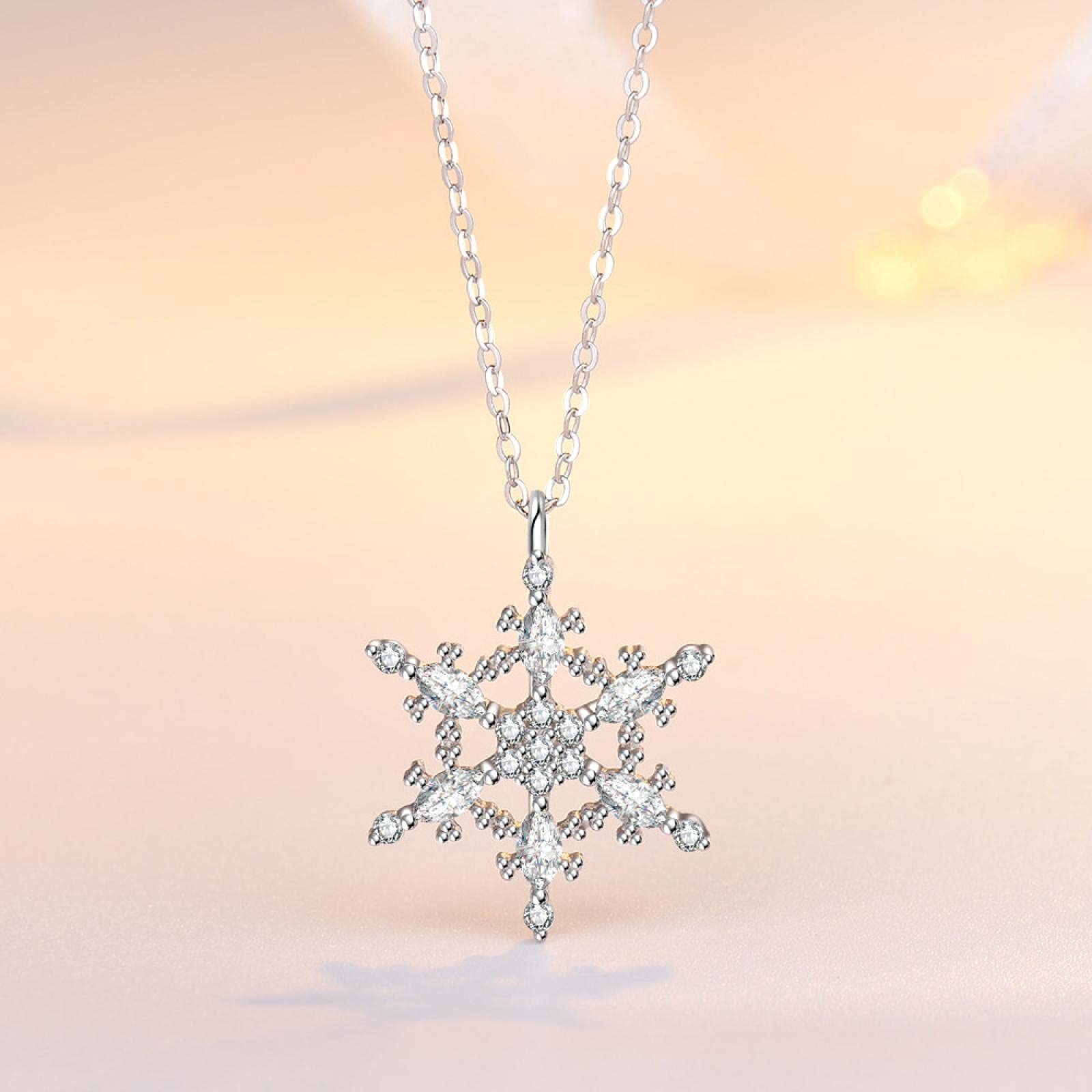 AOOF Snow Flower Necklace Women's S925 Pure Silver Simple Inlaid Diamond Horse Eye Stone Pendant Clavicle Chain Fashion Silver Chain Decoration Platinum