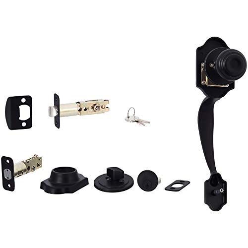 Amazon Basics Standard Exterior Handle Set with Door Knob and Deadbolt, Matte Black