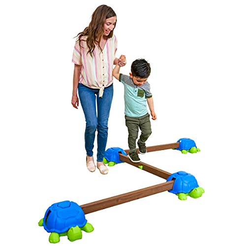 KidKraft Turtle Totter Wooden Adjustable Balance Beam for Toddlers with Squeaky Turtle and Wobble Board, Gift for Ages 2-5