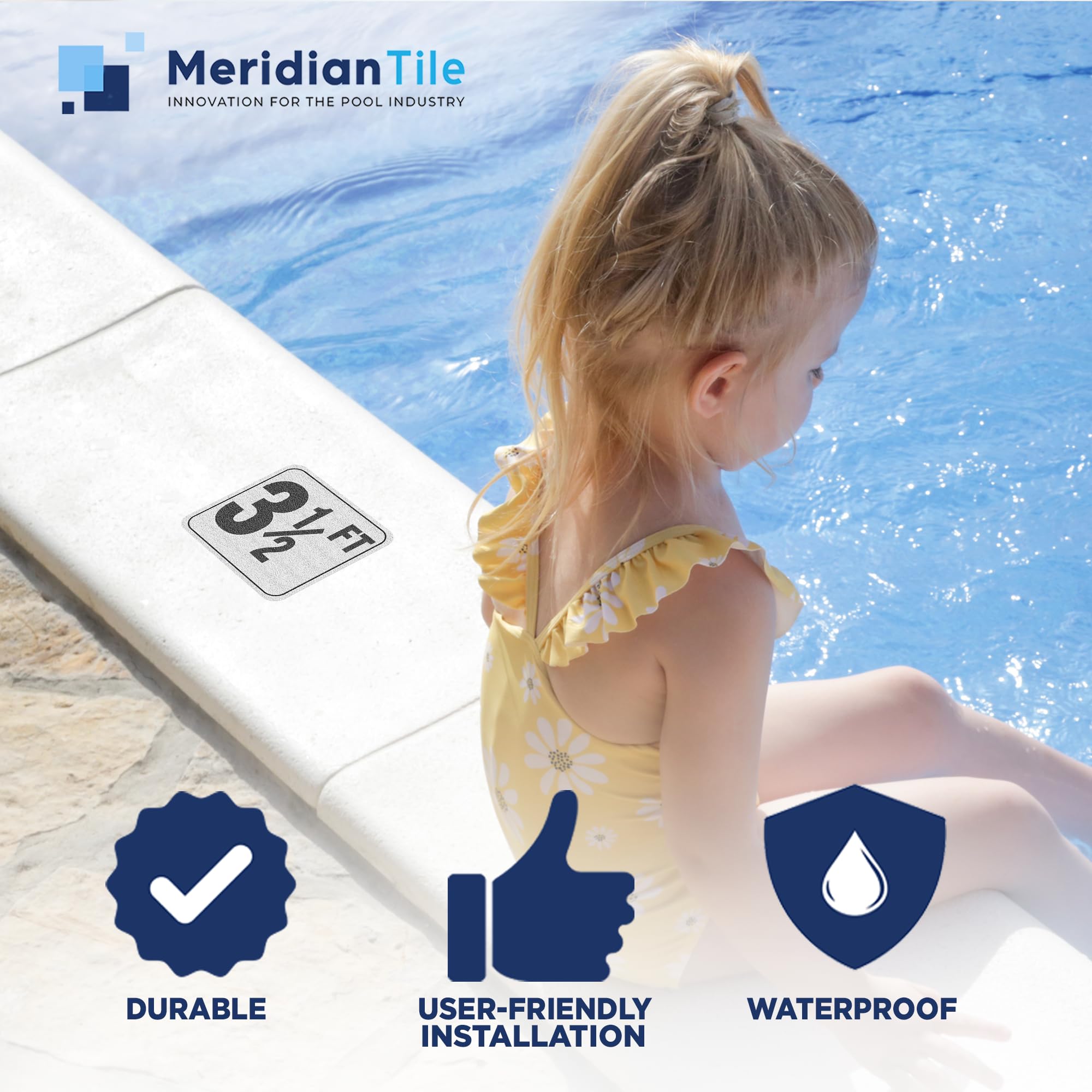 Aquatic Custom Tile, 3 1/2FT Pool Depth Markers, 6x6 Inches Vinyl Pool Stickers, Swimming Pool Number Markers, Pool Safety Signage, Adhesive Pool Depth Markers Stickers for Decks, Made in USA