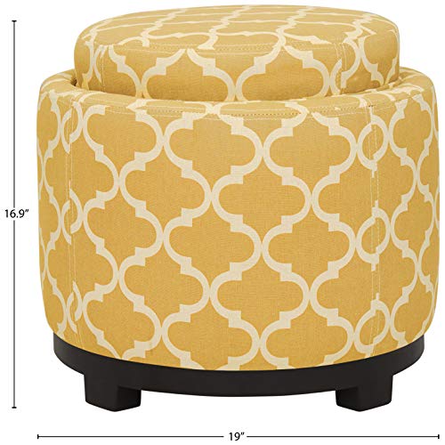 Amazon Brand – Ravenna Home Morrocan Storage Ottoman with Tray - 19 Inch, Yellow and Cream