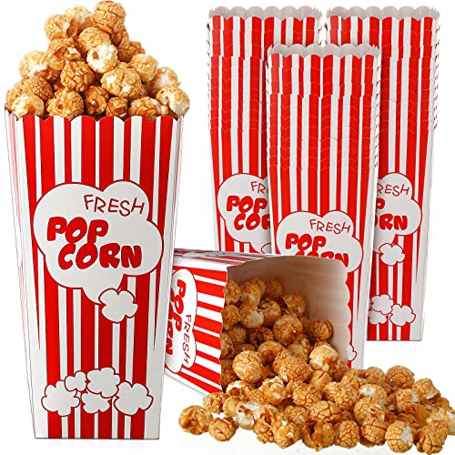 Fuutreo 120 Pack Movie Night Popcorn Box Paper Popcorn Bucket Bowl Bulk 46 oz Red and White Popcorn Bag Snack Container Holder 7.87" for Popcorn Machine Theater Carnival Circus Party Decor Supplies
