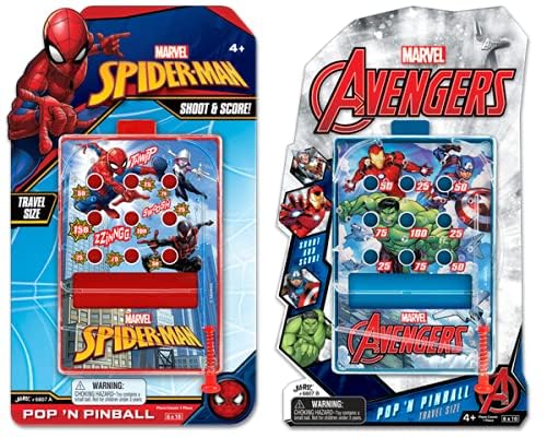 JARU Marvel Avengers & Spiderman Mini Pinball Machine for Kids (2 Toys) Handheld Games & Office Desk Games. Retro Vintage Toys Table Top Arcade Games. AB-6807-2