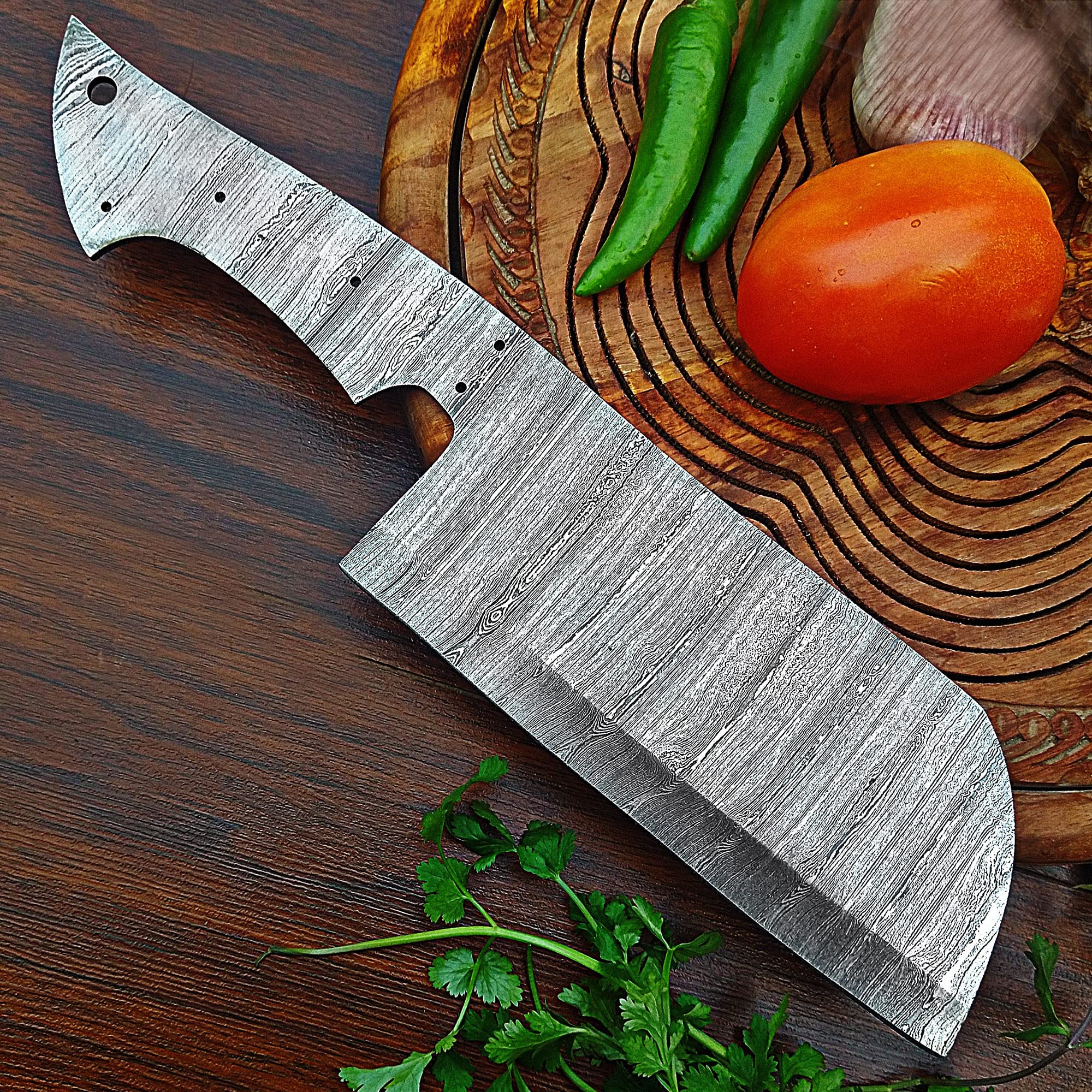 Damascus Cleaver Blank Blade Chopper Butcher Chef Kitchen Knife Making Supplies by ColdLand NKB08