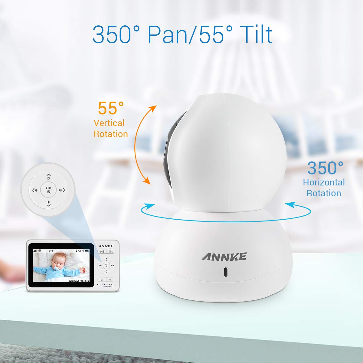 ANNKE 4.3" Large Color Screen Camera, 1000ft Wireless Range, Night Vision, Two Way Talk, Temperature Monitor, Lullabies