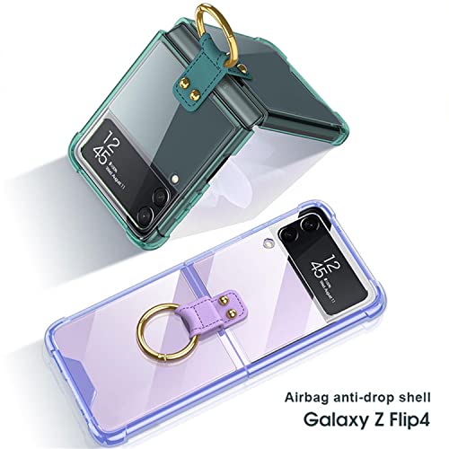 FYTON Galaxy Z Flip 4 Case with Ring, Z Flip 4 Case with Ring Holder, Four-Corner Bubble Anti-Fall Protective Phone Case for Samsung Galaxy Z Flip 4 5G (2022), Crystal