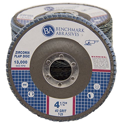 Benchmark Abrasives 4.5" Premium Zirconia Type 29 Flap Discs Grinding Wheels for Sanding Stock Rust Removal Finishing Grinding Deburring Stainless Steel, 7/8" Arbor (10 Pack) - 40 Grit