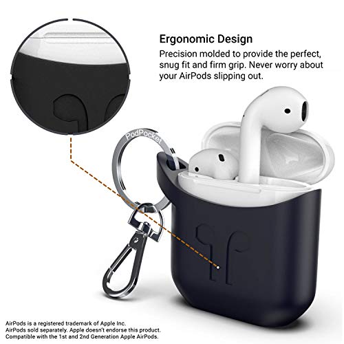 PodPocket Scoop AirPod Storage Case with Protective Translucent Silicone and Impact Protection Midnight Black