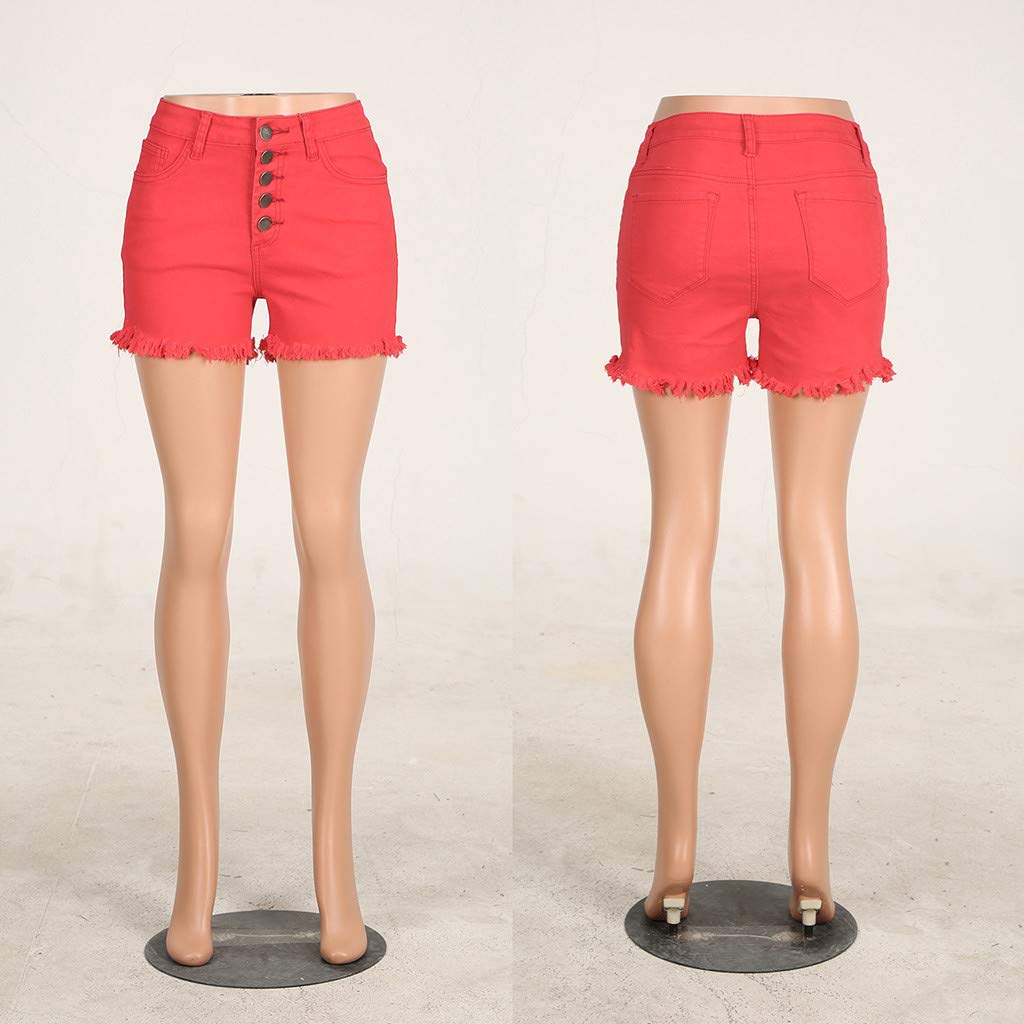Fashion Slim Shorts,THENLIAN Women Hight Rise Elastic Button Skinny Denim Curvy Stretch Shorts Jeans Pants(L, Red)