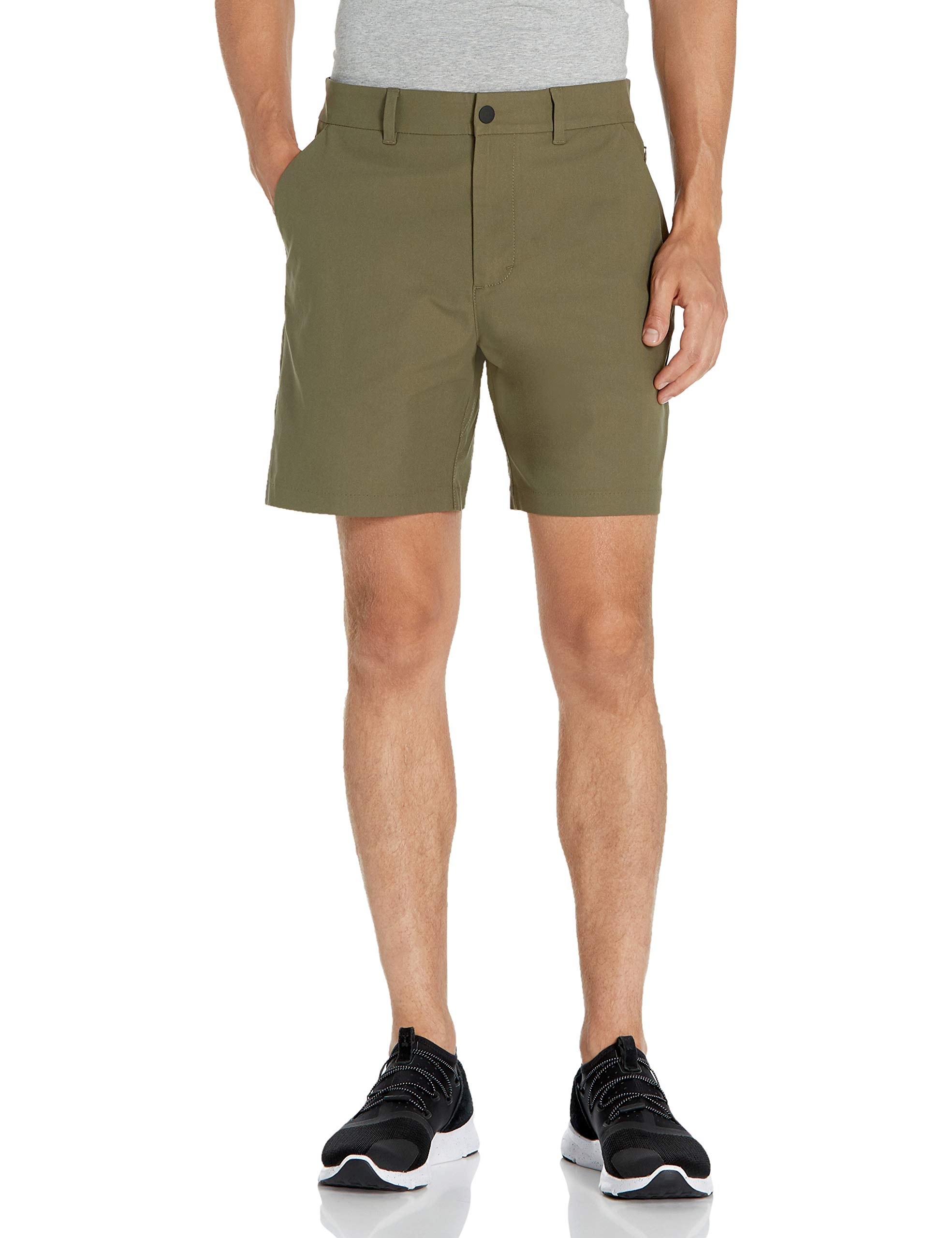 Amazon Brand - Peak Velocity Men's Knit Jersey 7" Travel Short, Olive, 38