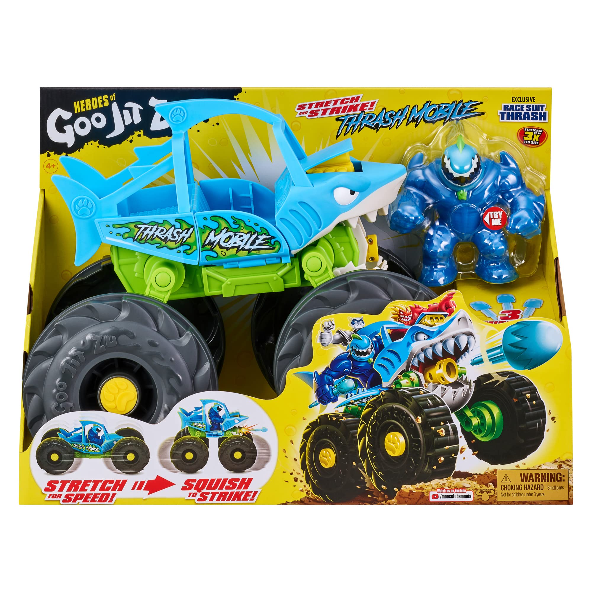 Heroes of Goo Jit Zu "Stretch and Strike Thrash Mobile! Vehicle with Missile Launcher and Stretchy, Goo Filled Exclusive Race Suit Thrash.