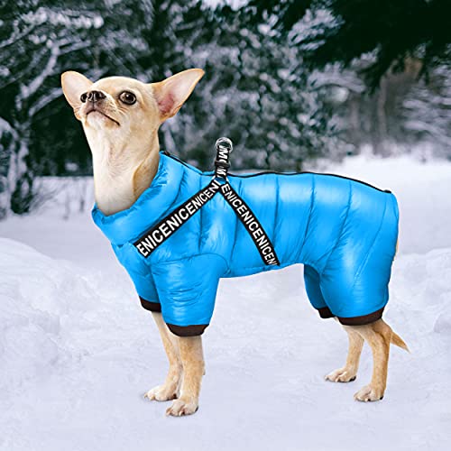 Didog Winter Small Dog Coats,Waterproof Jackets with Harness & D Rings, Warm Zip Up Cold Weather Coats for Puppy & Cats Walking Hiking,Blue,Chest: 13"