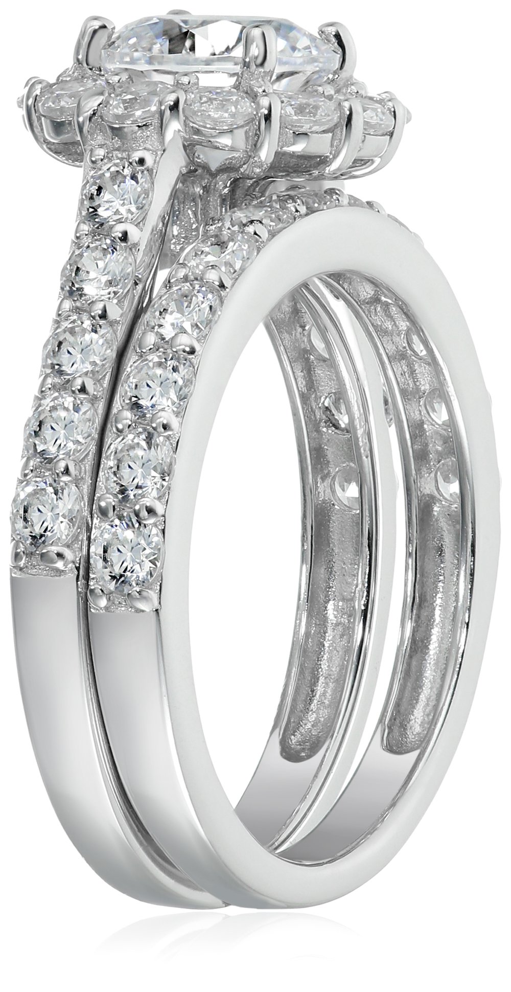 Amazon Essentials Platinum Plated Sterling Silver Flower Halo Ring set with Infinite Elements Cubic Zirconia (2.9 cttw), Size 6, (previously Amazon Collection)
