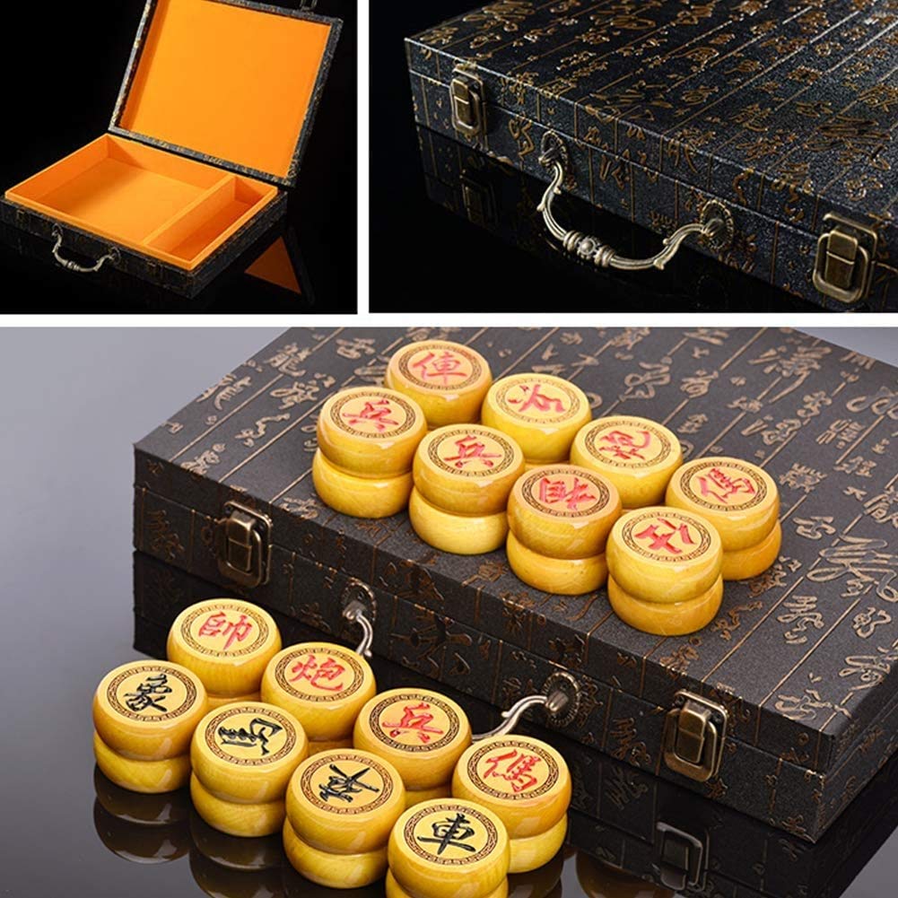 ATAAY Chess Boards Sets Wooden Chinese Set in Box Travel Games Sets Xiangqi Board Games 35X26x6cm Box 5.8Cm Diameter