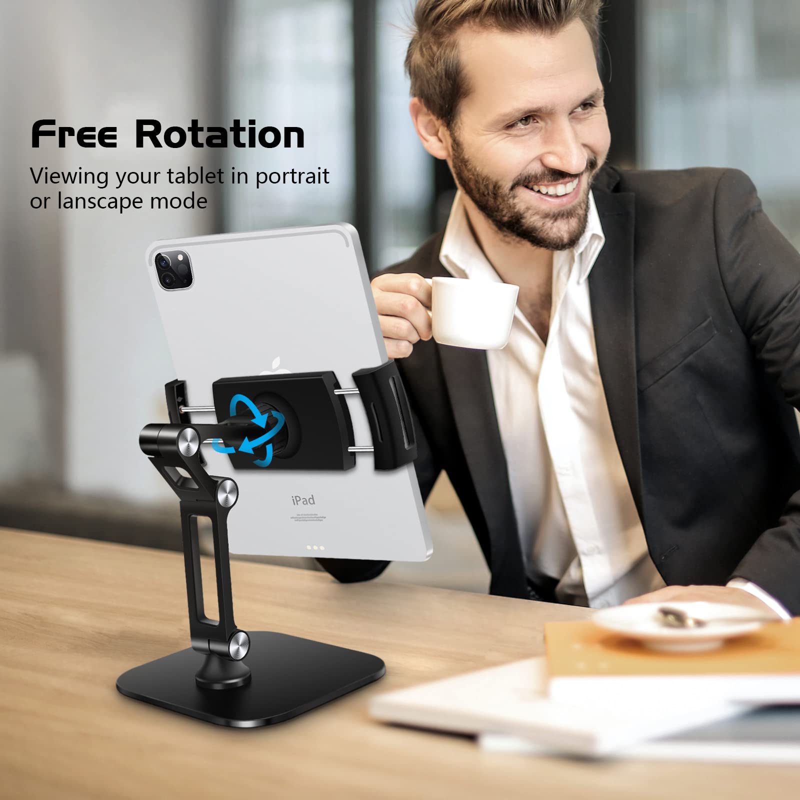 B-Land Tablet Stand Holder Adjustable, Universal Desktop Tablet Stand for Desk Foldable Phone Stand Compatible with iPad Pro 12.9,11, Air Mini 4 3 2, Kindle, E-Reader & Phones (4-13")