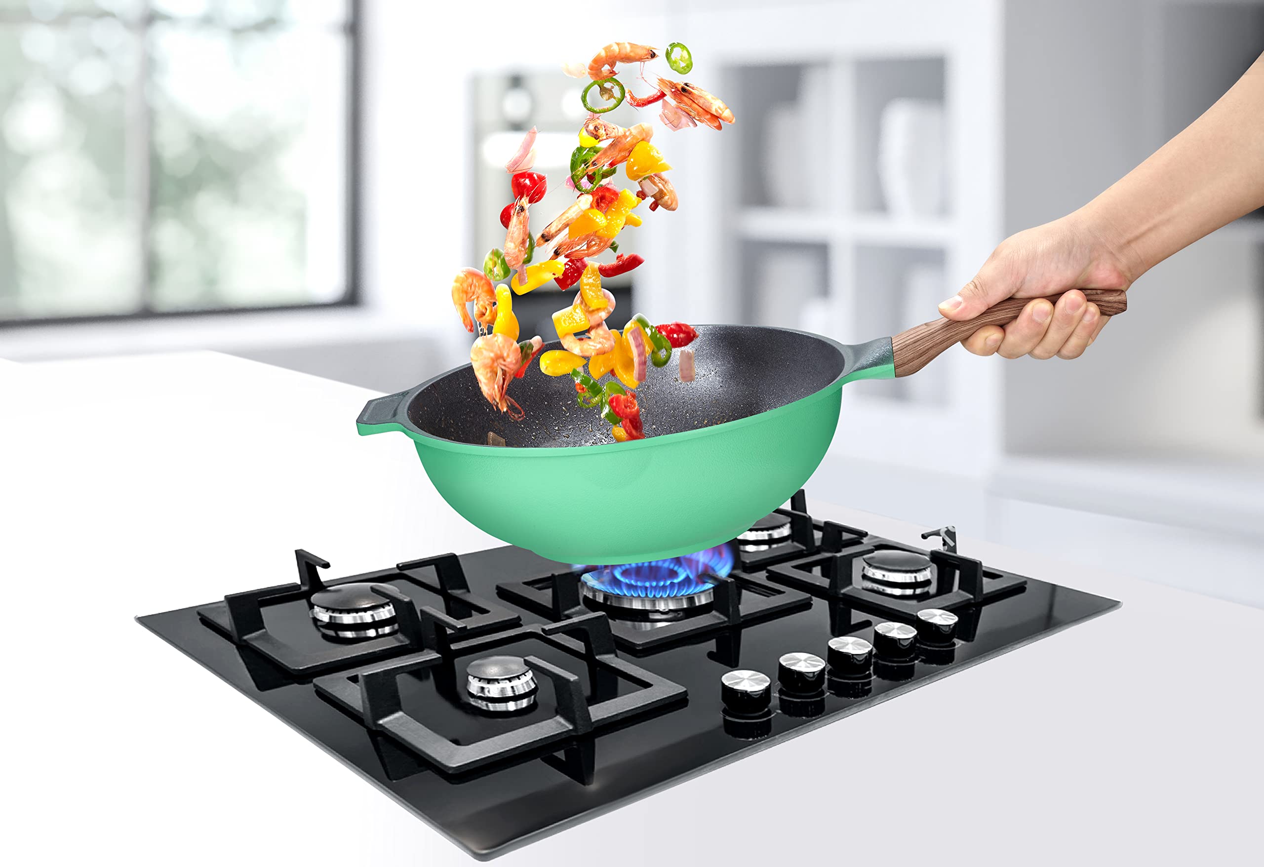 Concord 13" INOBLE Nonstick Wok Stir Fry Pan Cookware. Premium JAPAN INOBLE coating (Blush)