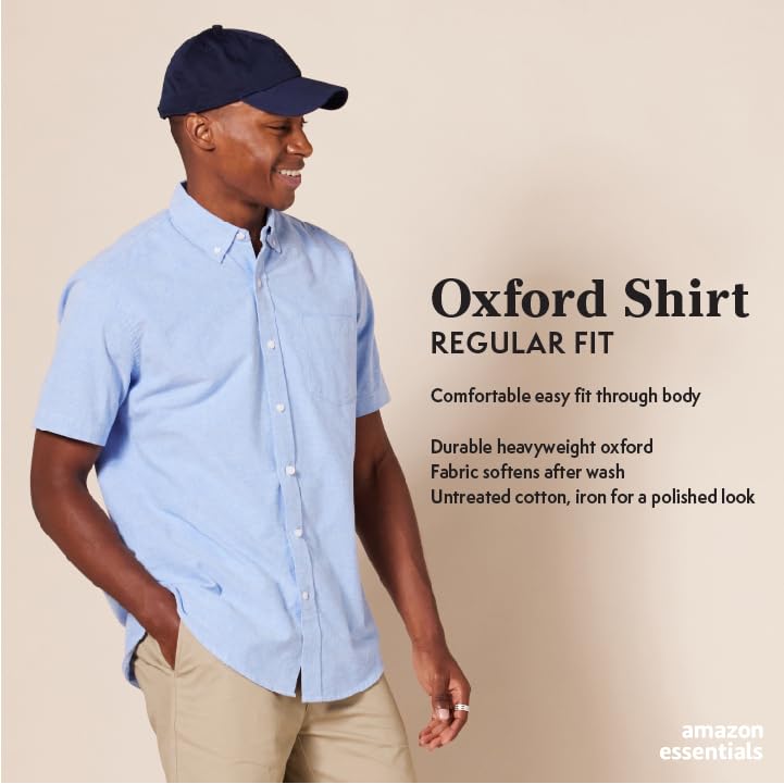 Amazon Essentials Men's Regular-Fit Short-Sleeve Pocket Oxford Shirt, Navy, X-Large