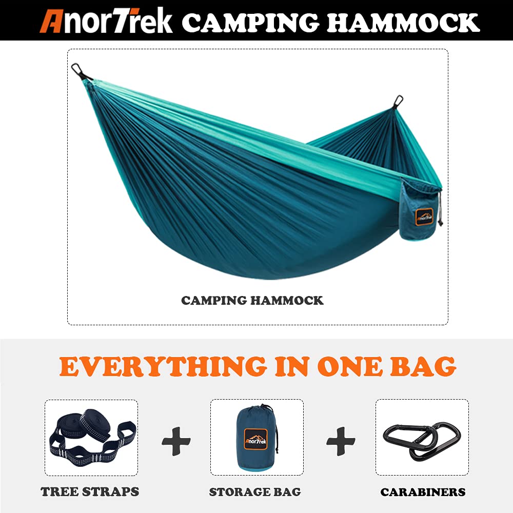 AnorTrek Camping Hammock, Super Lightweight Portable Parachute Hammock with Two Tree Straps Single or Double Nylon Travel Tree Hammocks for Camping Backpacking Hiking, Blue&dark Blue