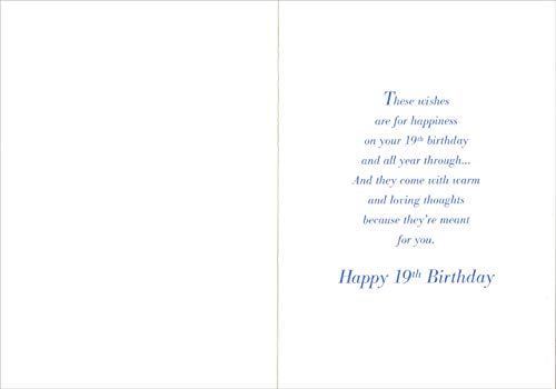 Designer Greetings Colorful Words on Gold Foil Age 19 / 19th Birthday Card