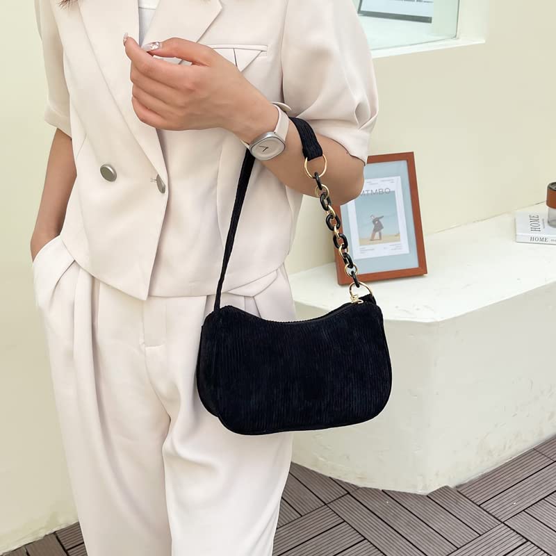 AuSion Small Shoulder Bag for Women, Cute Corduroy Handbag Clutch Purses with Zipper Closure