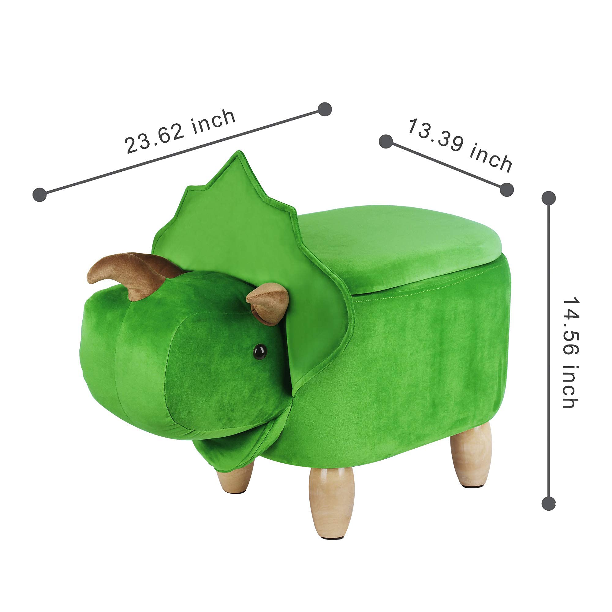 Animal Storage Ottoman, Upholstered Footrest Stool, Green Dinosaur Shape for Kids Ride-on, Cute Decorative Stool for Living Room/Kids Room, 1 Pack