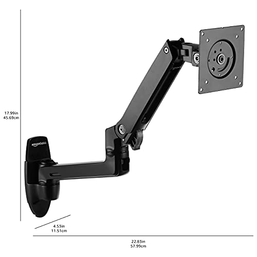 Amazon Basics Wall Mount Computer Monitor and TV Stand - Lift Engine Arm Mount, Aluminum - Black