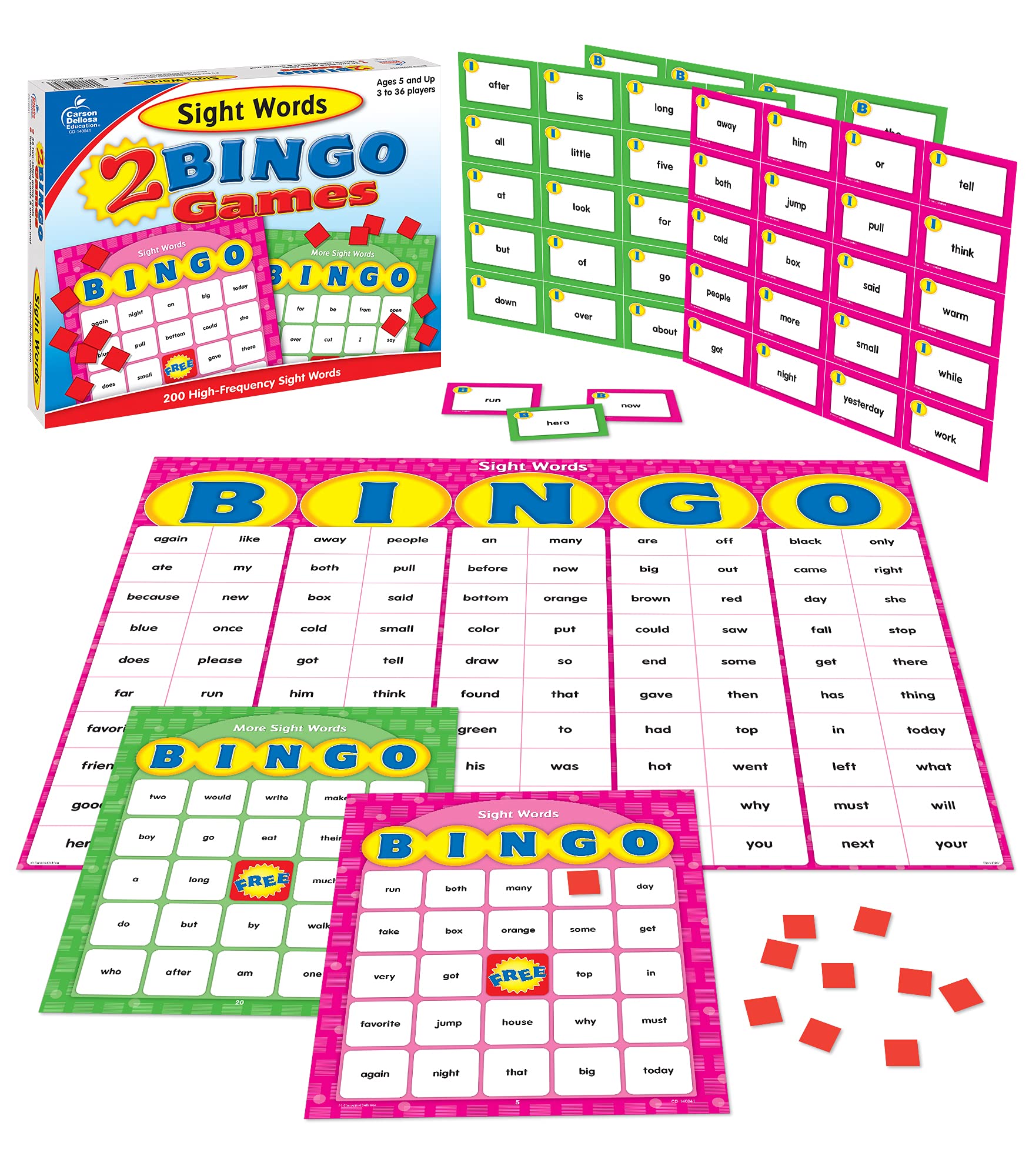 Carson Dellosa Sight Words Bingo GamesâLearning Tools for Kindergarten and First Grade Reading Skills, Double-Sided Language, Vocabulary Building Game Cards